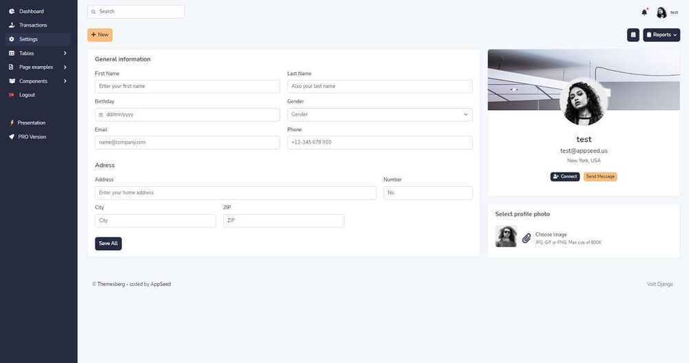 Volt Django Dashboard - Start with Docker