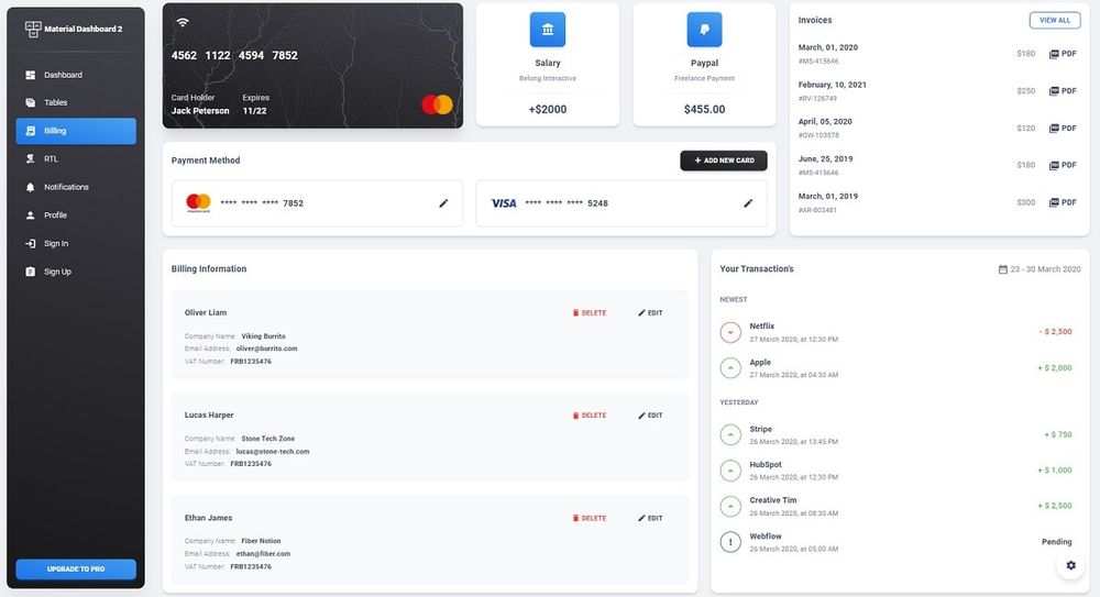 Material Dashboard 2 React - Free Template