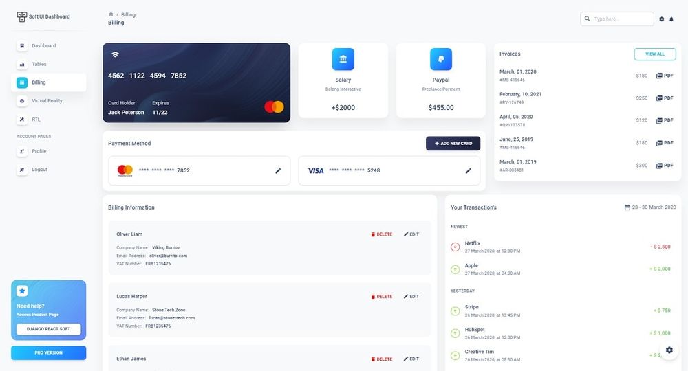 Django React Soft Dashboard - Free Starter Django React Soft Dashboard - Free Starter