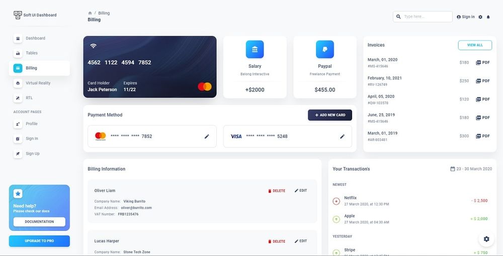 Soft UI Dashboard React - Free Template