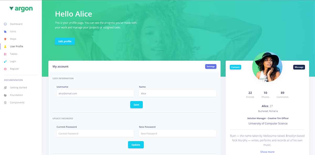 Argon Dashboard - Vue & ASP.Net (free product)