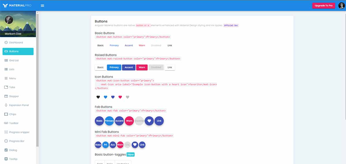Free Angular Dashboard - MaterialPro LITE