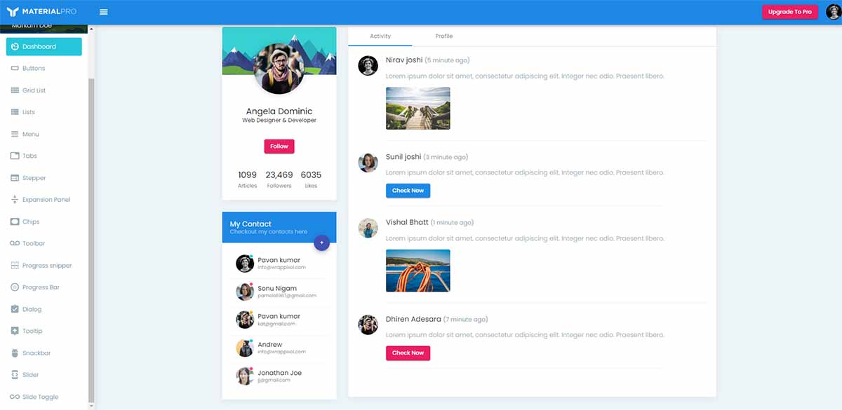 Free Angular Dashboard - MaterialPro LITE