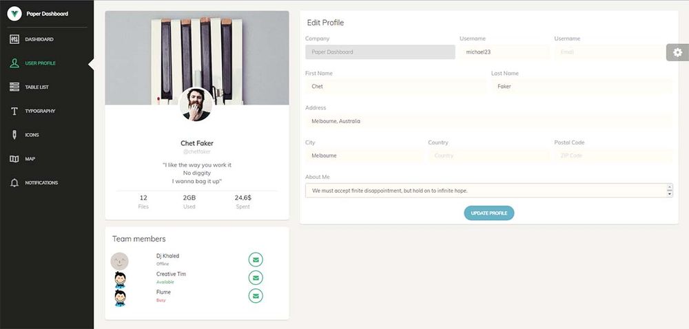 Vue Paper Dashboard - Free Template