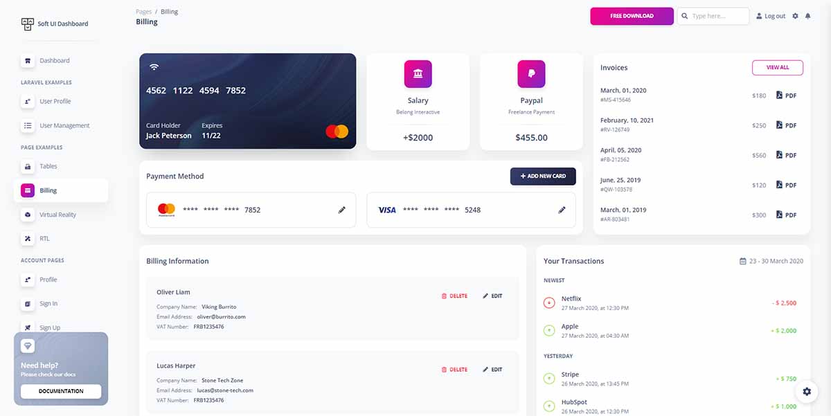 Soft Dashboard - Tailwind, Laravel, and Alpine (FREE)