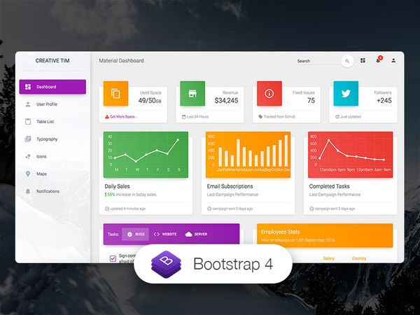 Material Dashboard - Free BS4 Template