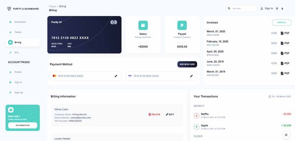Purity UI Dashboard - Free React Dashboard